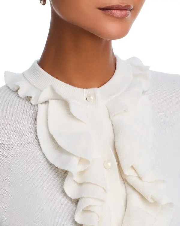 Alice + Olivia Dollie Ruffle Trim Cardigan - Soft White