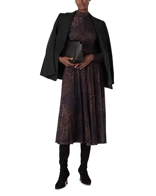 Whistles Spotted Animal Mesh Dress - Brown/multi