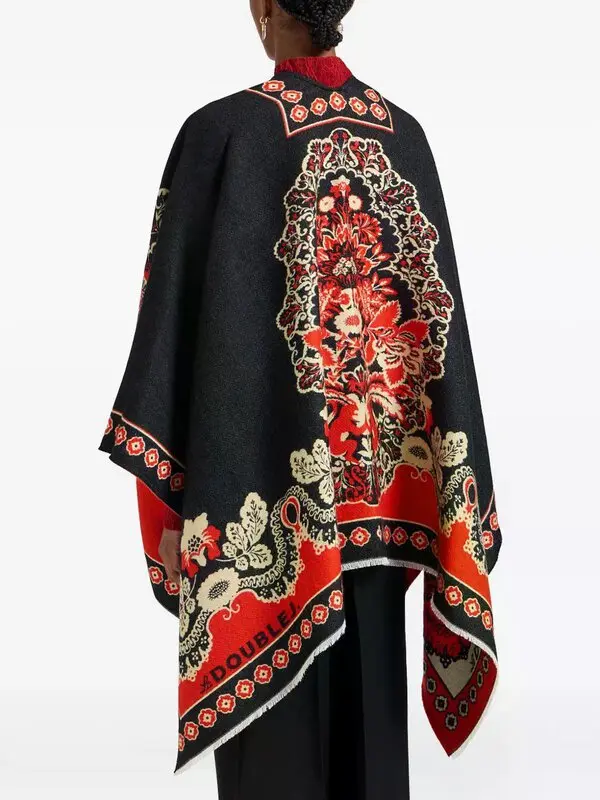 La DoubleJ Soul Floral-print Poncho - Black