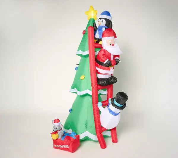 KRINGLE EXPRESS As Is 7ft Inflatable Santa & Friends Tree - One-color