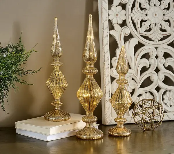 VALERIE PARR HILL As Is Set Of 3 Illuminated Glass Finials Valerie - One-color