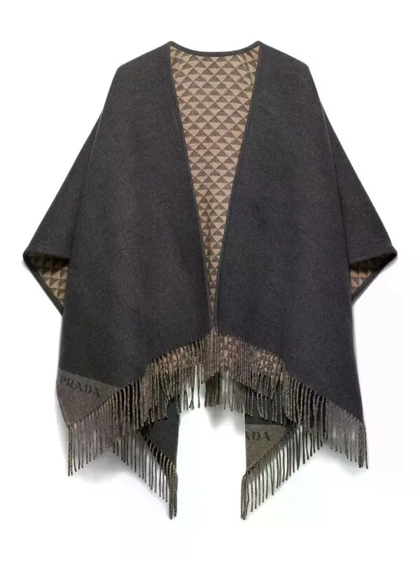 Prada Reversible Fringed Poncho - Grey