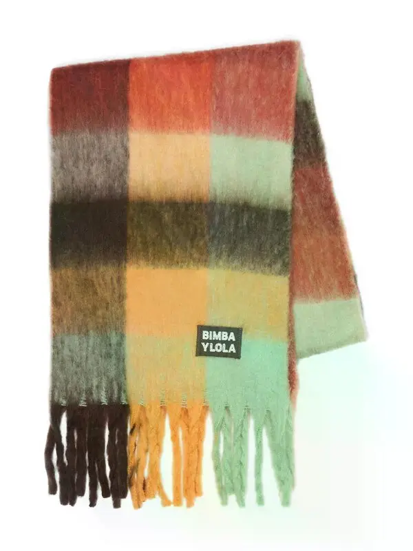 Bimba Y Lola Check Fringed Scarf - Orange