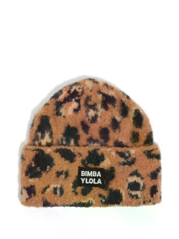 Bimba Y Lola Leopard Print Knitted Hat - Brown