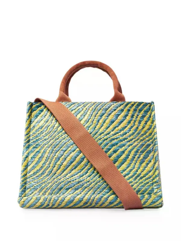 Marni Wave-patterned Raffia Effect Tote Bag - Green