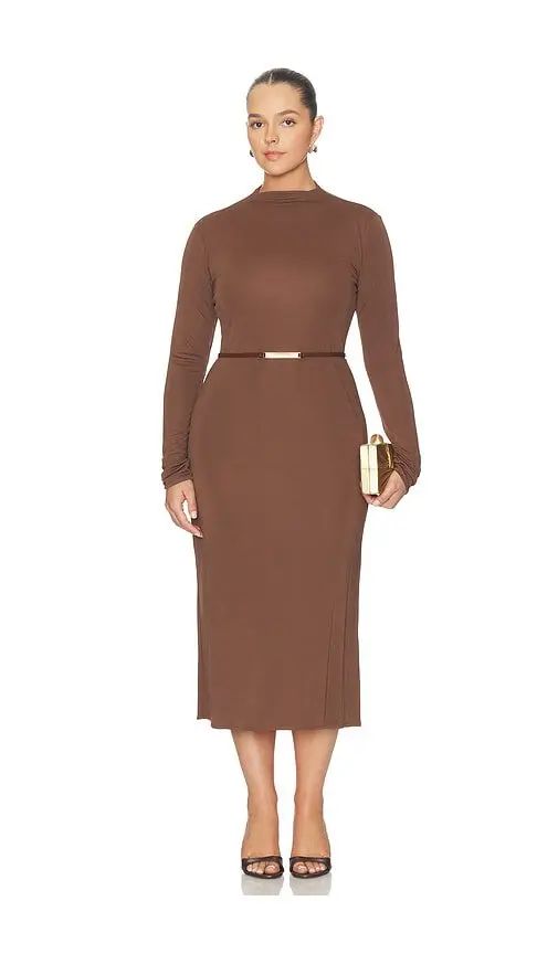 L'academie Long Sleeve Midi Dress - Chocolate Brown