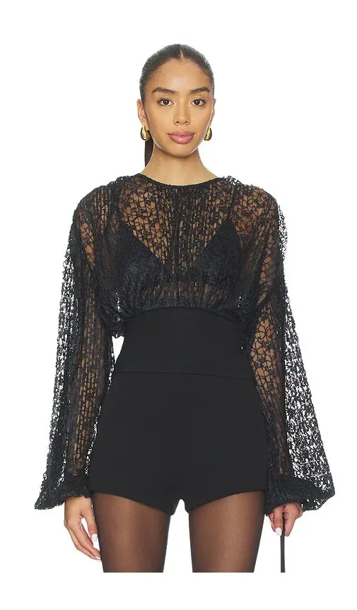 L'academie Abri Cropped Lace Top
