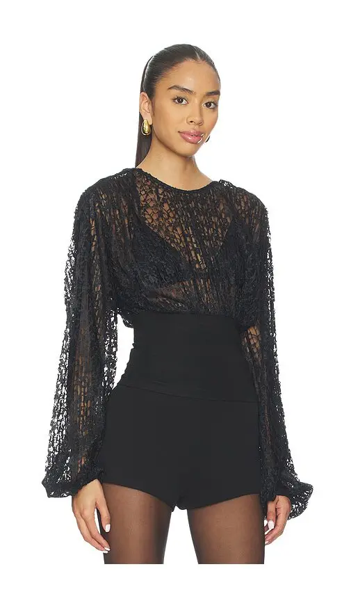 L'academie Abri Cropped Lace Top