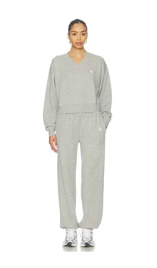 Eterne Cropped V-neck Sweatshirt - Heather Grey