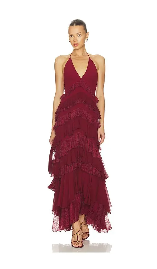 Alice + Olivia Liana V-Neck Maxi Dress - Oxblood - 20% Off | Editorialist