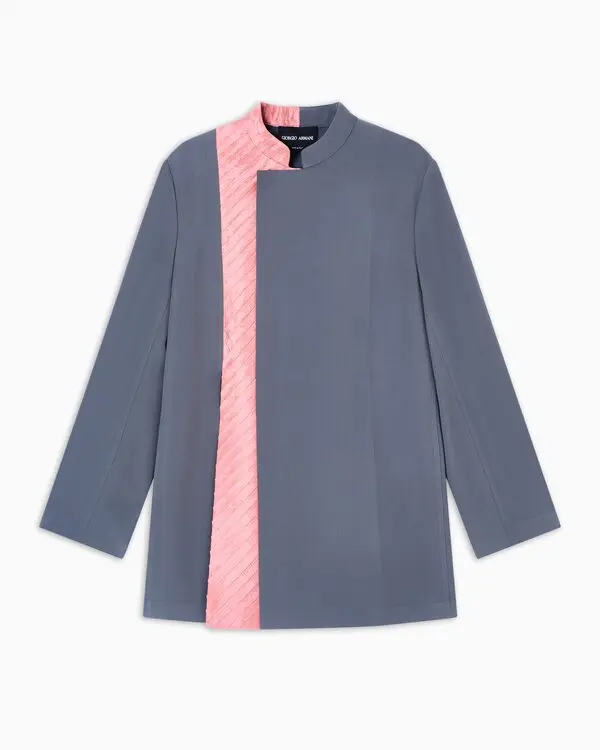 Giorgio Armani Long Jacket In Technical Cady And Pleated Silk - Grey