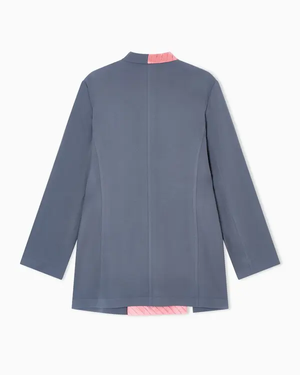 Giorgio Armani Long Jacket In Technical Cady And Pleated Silk - Grey