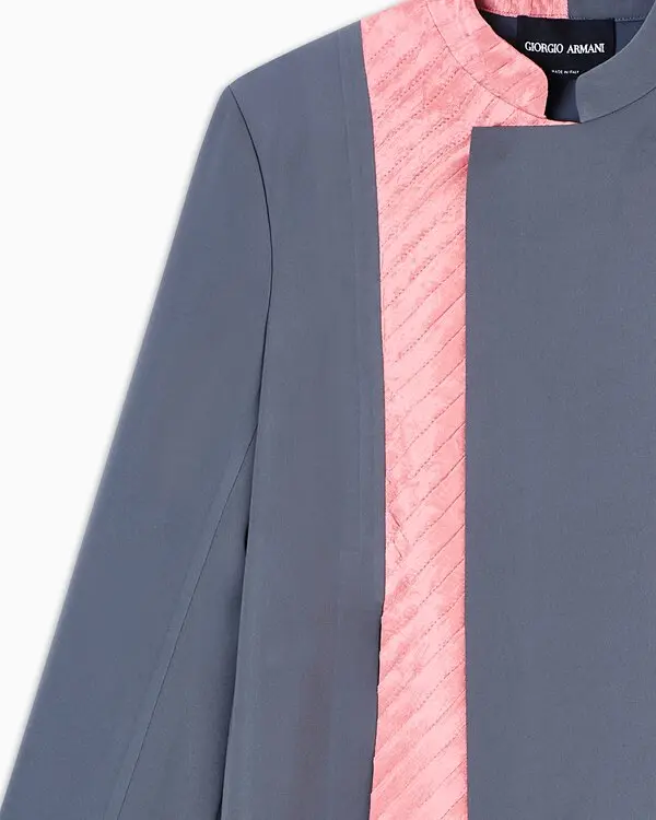 Giorgio Armani Long Jacket In Technical Cady And Pleated Silk - Grey