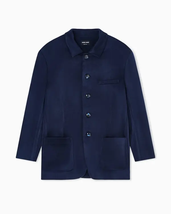 Giorgio Armani Single-breasted Cupro Blend Jacket - Navy Blue