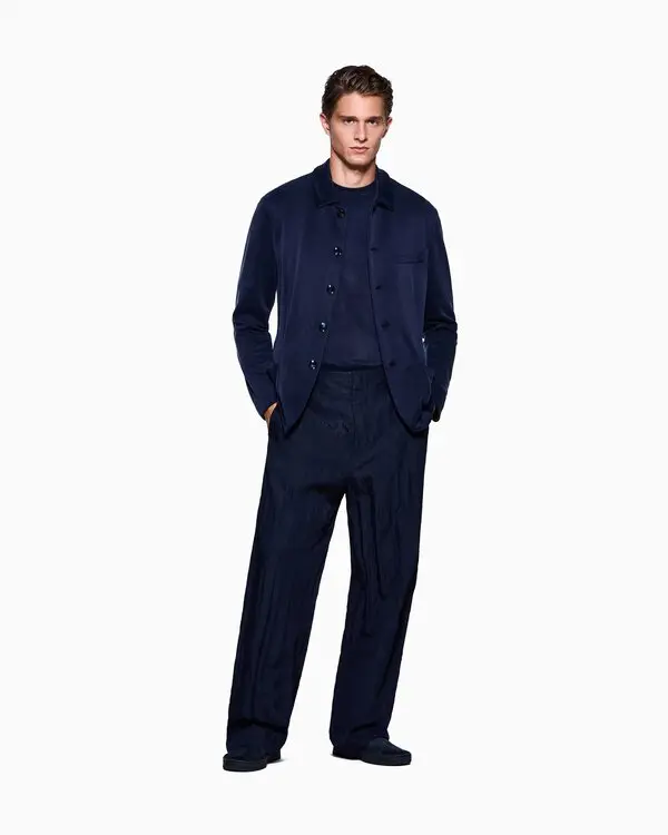 Giorgio Armani Single-breasted Cupro Blend Jacket - Navy Blue
