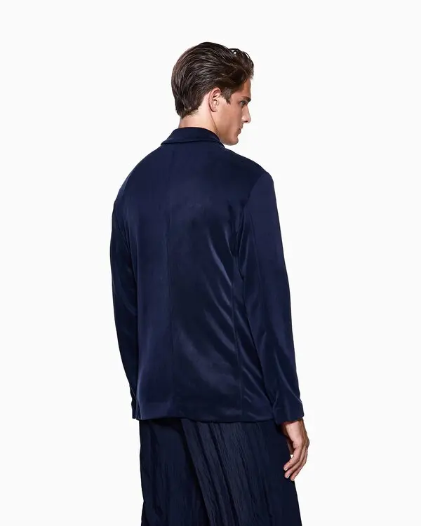 Giorgio Armani Single-breasted Cupro Blend Jacket - Navy Blue