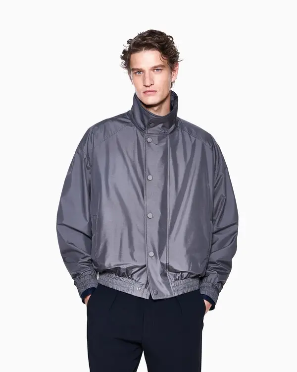 Giorgio Armani Pure Silk Technical Canvas Blouson - Grey