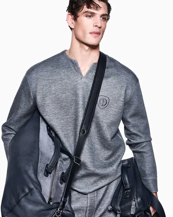 Giorgio Armani Flat-front Trousers In Modal And Cashmere Jersey Fleece
