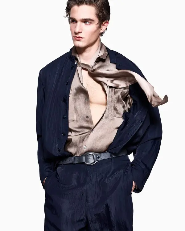 Giorgio Armani Viscose Technical Twill Flat-front Trousers