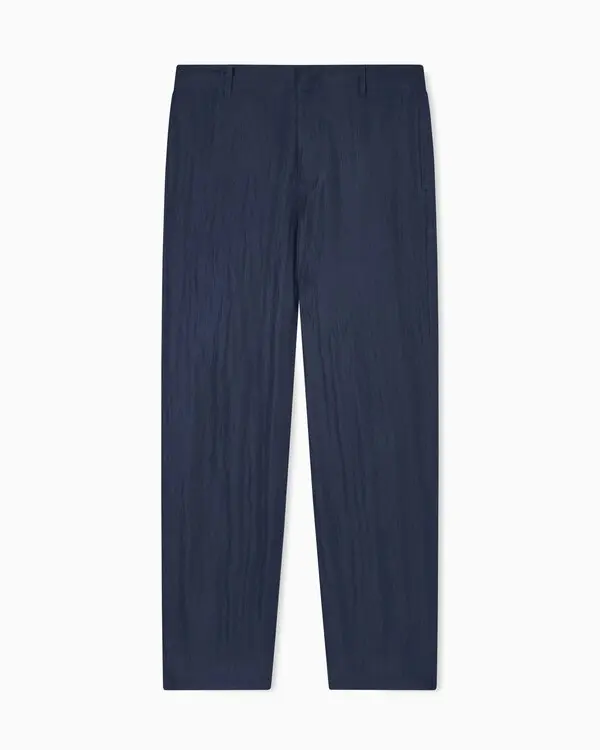 Giorgio Armani Viscose Technical Twill Flat-front Trousers - Navy Blue