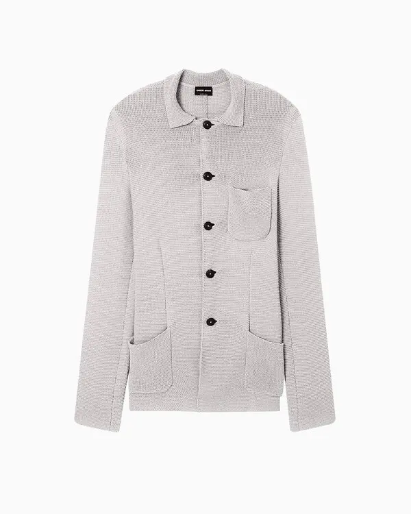 Giorgio Armani Single-breasted Links-stitch Cotton Knit Jacket - Beige