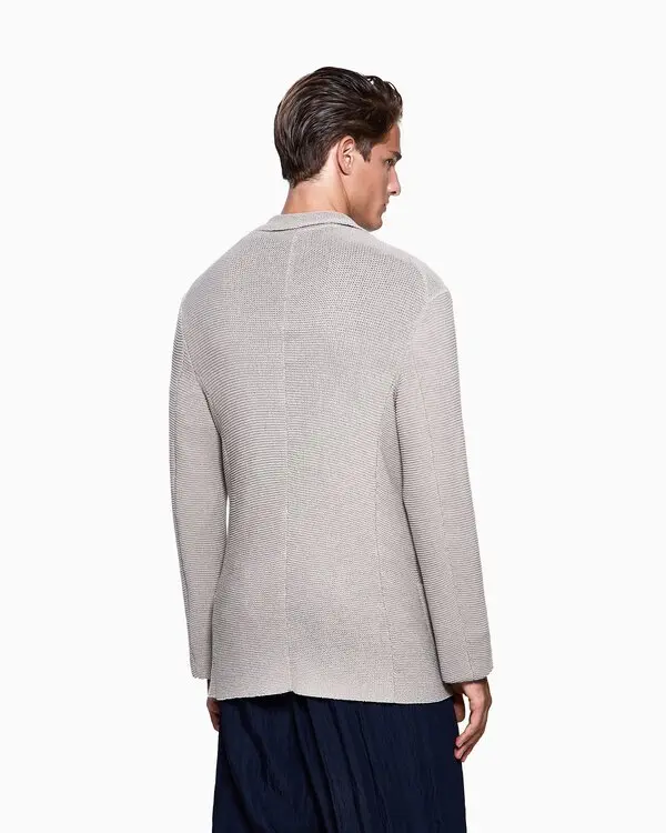 Giorgio Armani Single-breasted Links-stitch Cotton Knit Jacket - Beige