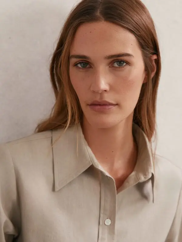 REISS Caylan Cotton And Wool Cropped Shirt - Neutral