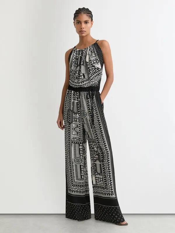 REISS Inara Scarf-print Wide-leg Jumpsuit - Black/ivory