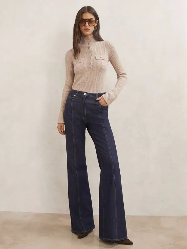 REISS Elly Wool Funnel-neck Jumper - Neutral