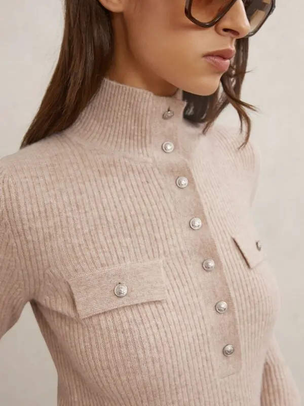 REISS Elly Wool Funnel-neck Jumper - Neutral