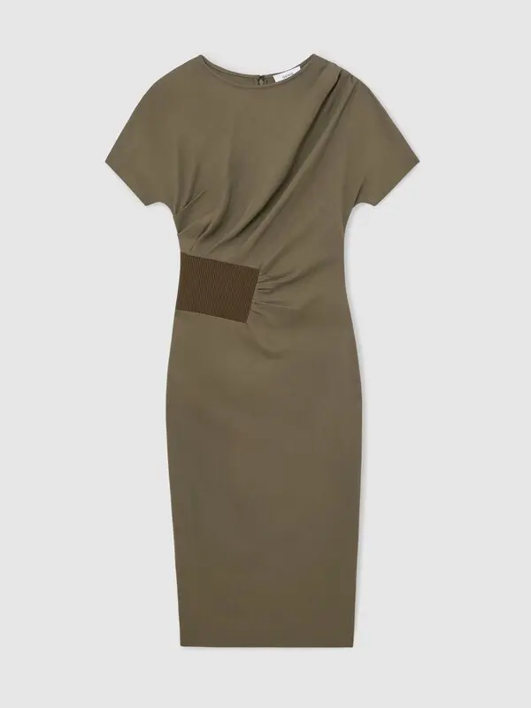 REISS Etta Ribbed-panel Draped Midi Dress