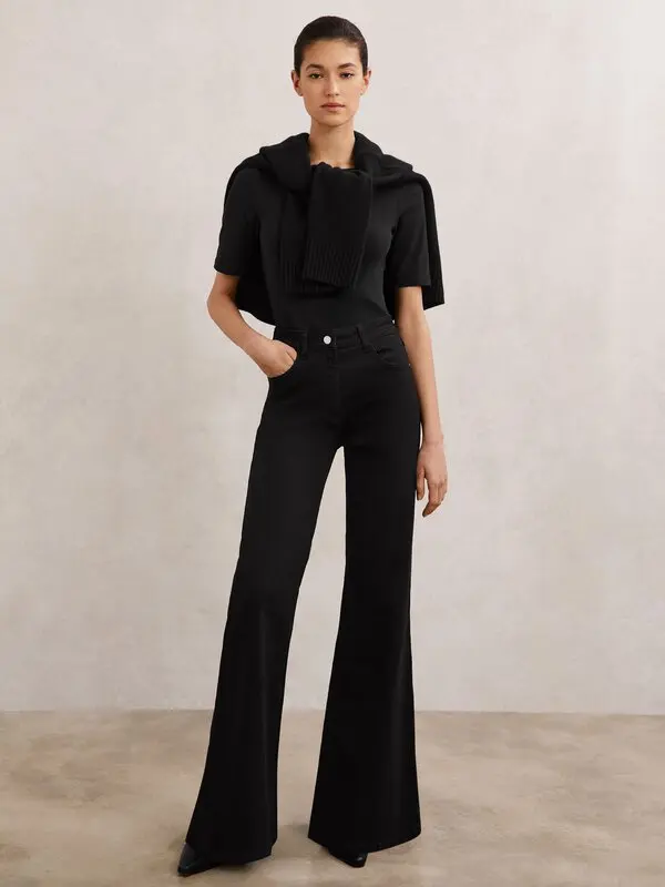REISS Ellie Stretch-cotton Boat-neck Top - Black