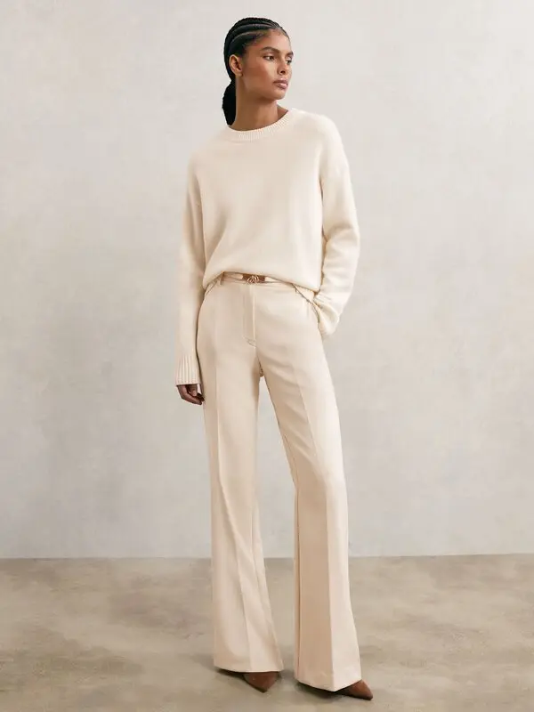 REISS Leona Petite Flared Belted Trousers With Knot-hardware