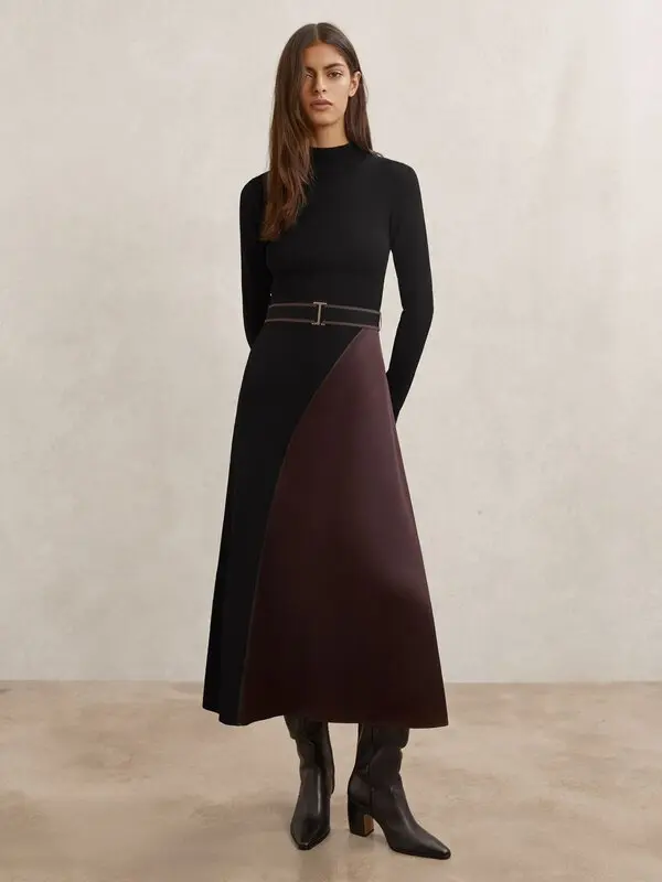REISS Colour-block Knitted Midi Dress