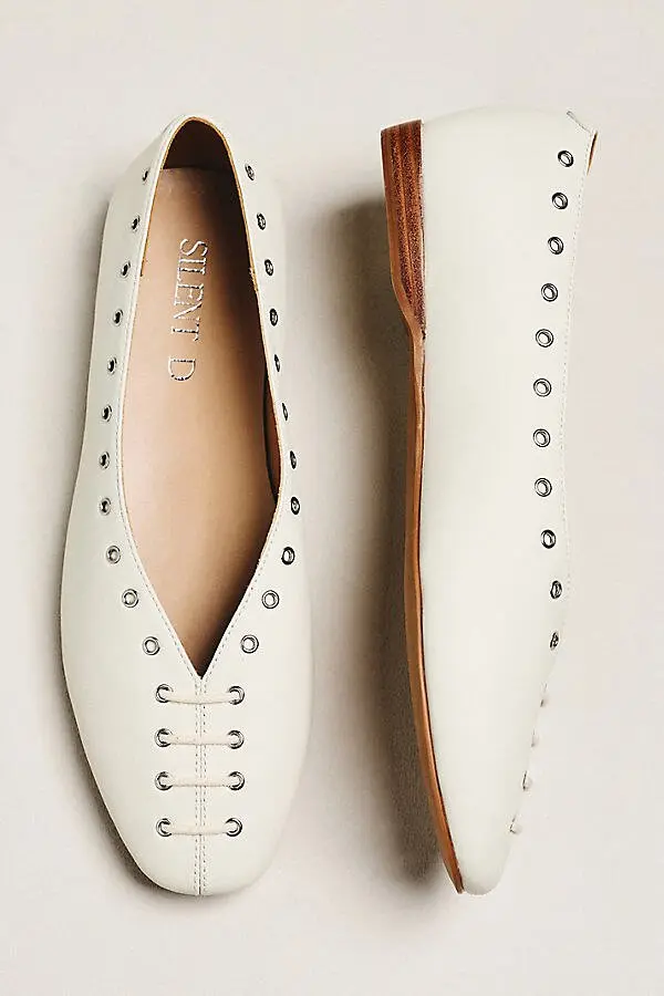 SILENT D Lonny Grommet Lace-up Flats - Cream Leather