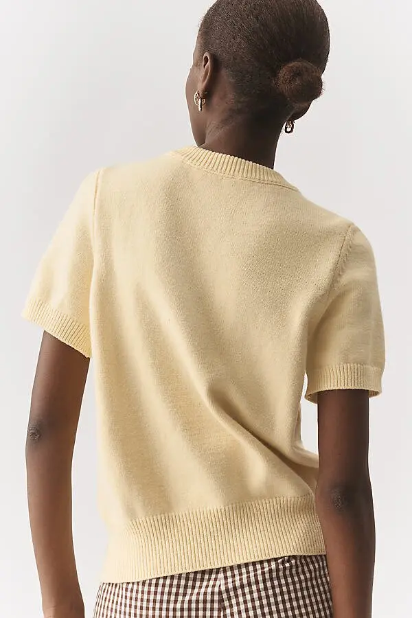 Maeve Short-sleeve Crew Neck Cardigan Sweater - Lemonade