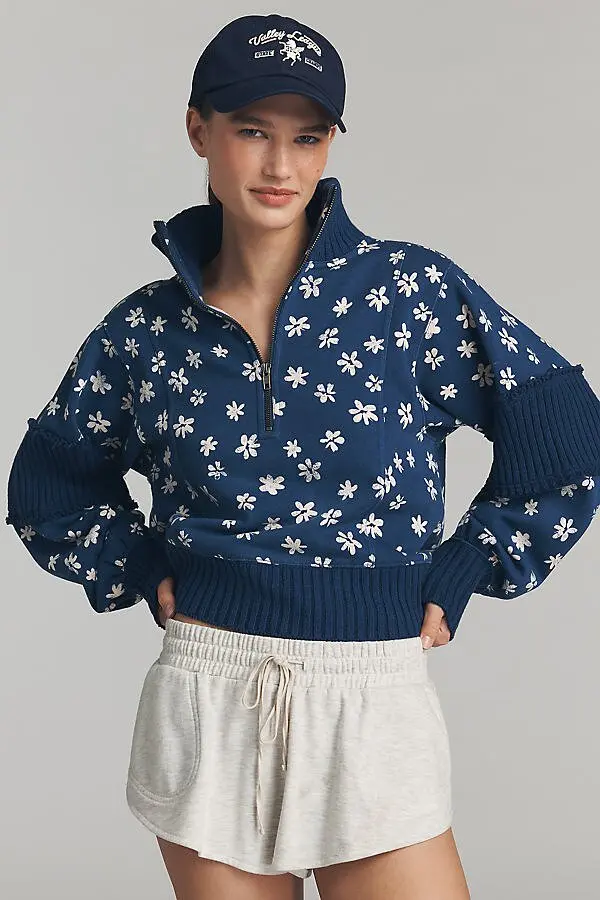 DAILY PRACTICE BY ANTHROPOLOGIE Half-zip Pullover Sweatshirt - Blue