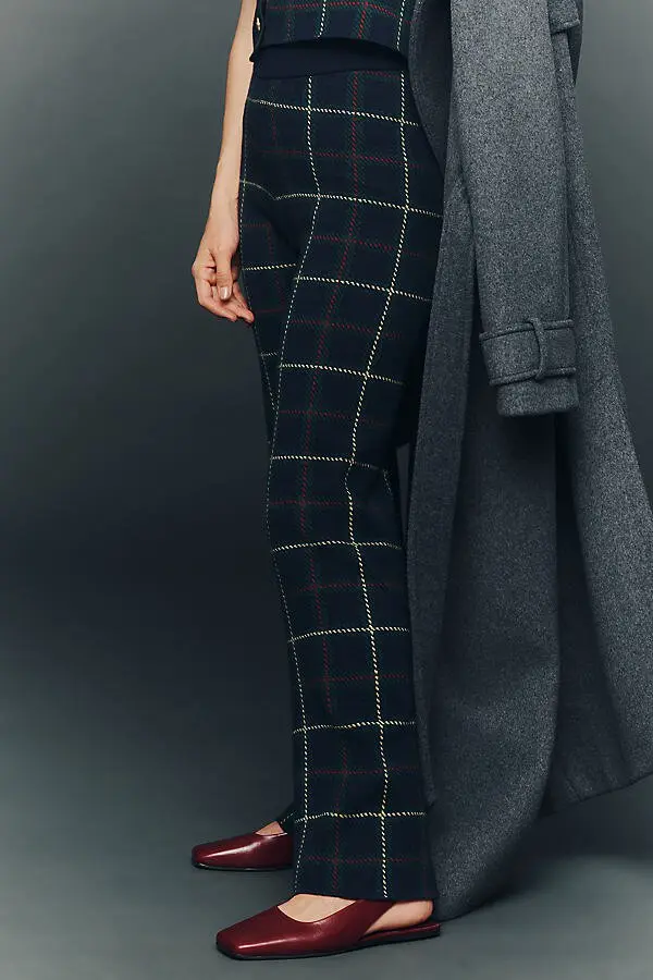 Saylor Tilden Knit Plaid High-rise Pants - Navy Multi