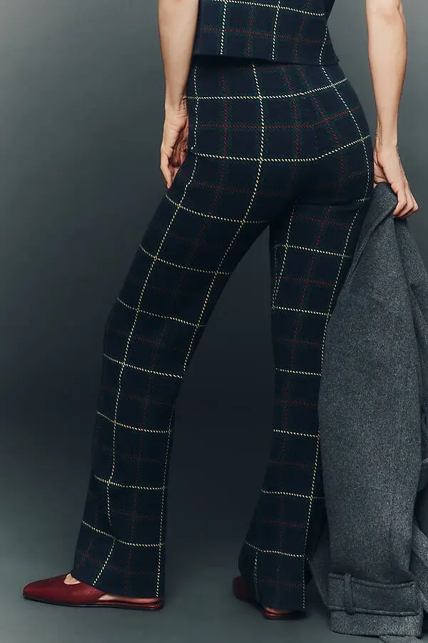 Saylor Tilden Knit Plaid High-rise Pants - Navy Multi