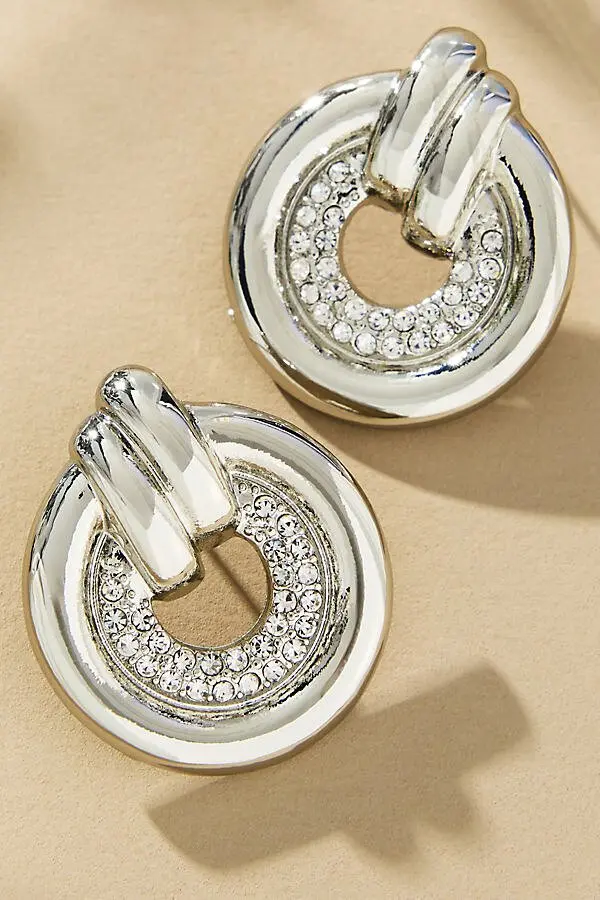 Anthropologie Round Crystal Drop Earrings - Silver