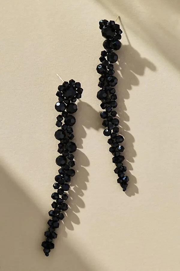 Anthropologie Beaded Floral Drop Earrings - Black