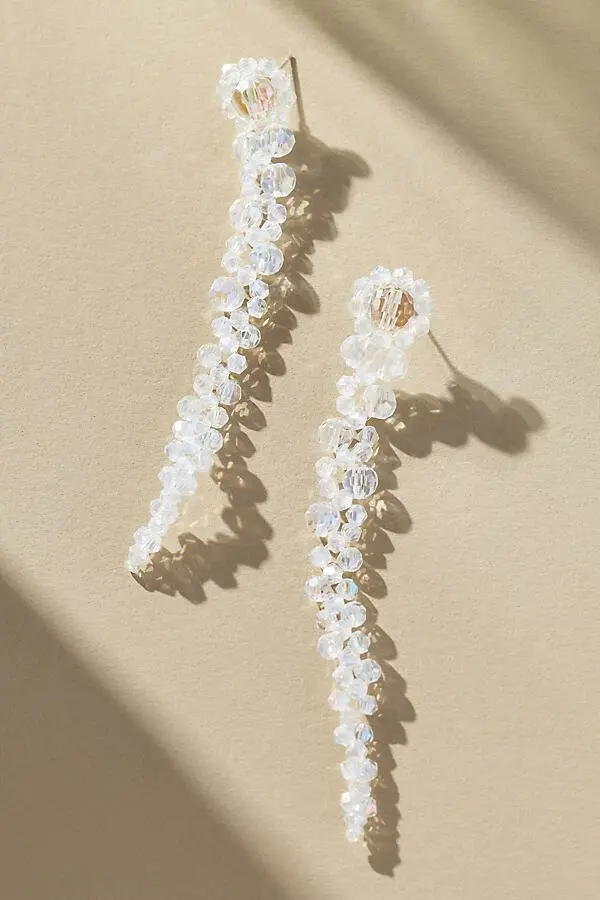 Anthropologie Beaded Floral Drop Earrings - Clear