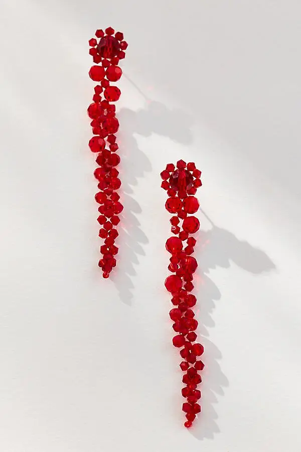 Anthropologie Beaded Floral Drop Earrings - Red
