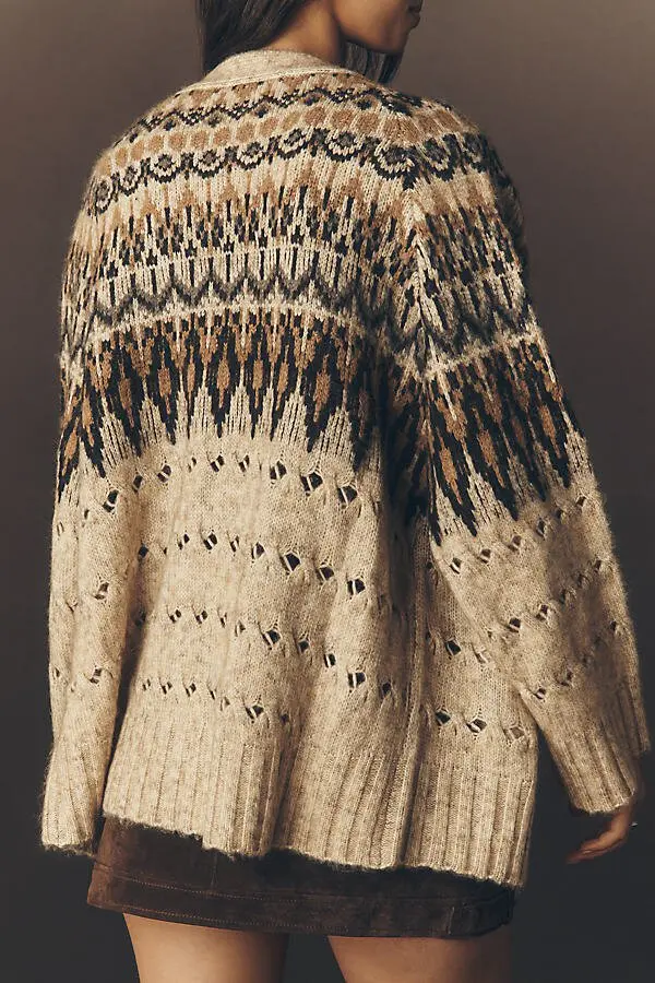MARE MARE Embellished Fairisle Cardigan Sweater - Neutral Pattern