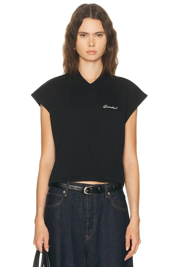 Fear Of God Cropped Pique Polo Top - Jet Black