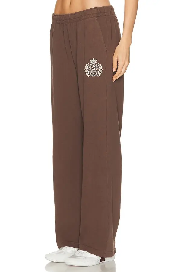 SPORTY & RICH Ny Crest Embroidered Wide Sweatpant - Chocolate