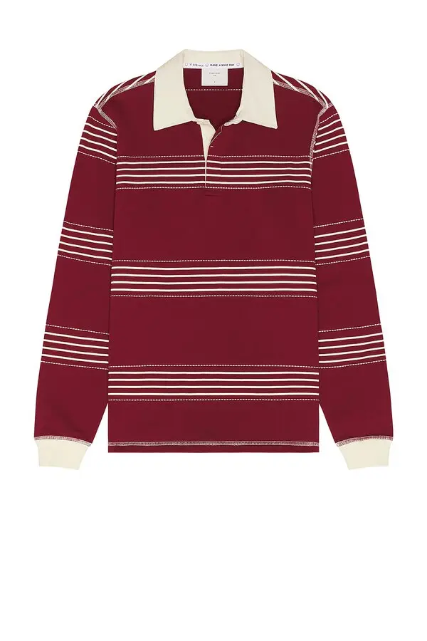 PERCIVAL Editor Striped Rugby Polo - Burgundy