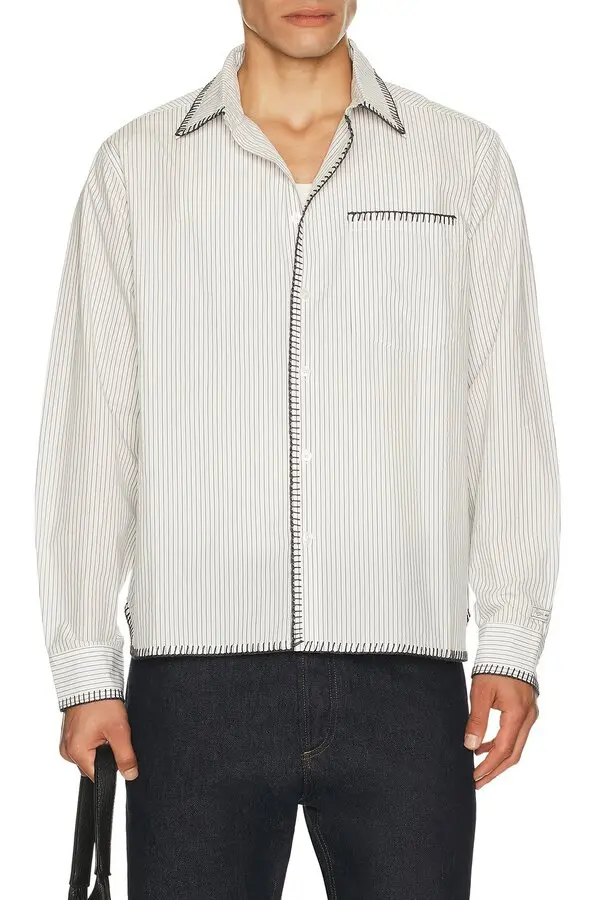 PERCIVAL Index Stripe Pearce Shirt In Grey - Ecru