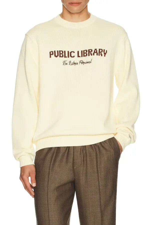 PERCIVAL Public Library Knitted Crew Jumper - Ecru