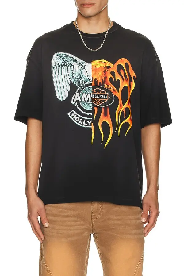 Amiri Spliced Logo Tee In Charcoal